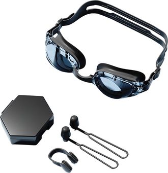 Generico Anti-Beschlag-Schwimmbrille, komplettes Unisex-Set mit Nasenklammer und Ohrst&ouml;pseln, Schwimmlernausr&uuml;stung, verstellbarer Riemen, breite Sicht, f&uuml;r He