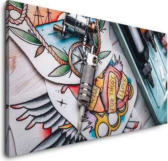Paul Sinus Art Tattoo Studio 120x 60cm Panorama Leinwand Bild XXL Format Wandbilder Wohnzimmer Wohnung Deko Kunstdrucke