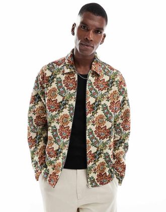 Asos Surchemise zipp&eacute;e oversize coupe carr&eacute;e &agrave; imprim&eacute; tapisserie-Neutre
