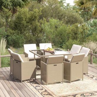 vidaXL Vidaxl - Meubles &agrave; d&icirc;ner de jardin et coussins 9 pcs Poly rotin Beige