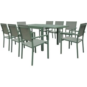 Happy Garden Salon de jardin VENEZIA extensible 90/180 en textil&egrave;ne vert sauge 8 places - aluminium vert sauge