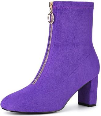 Allegra K Bottines &agrave; talons hauts avec fermeture &eacute;clair sur le devant pour femme, violet, 41 EU