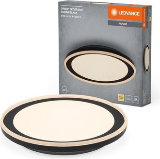 Ledvance ORBIS Pederson LED-Deckenleuchte mit Plastikring, schwarz, 24W, 1450lm, 3000K, 830 freundliches Warmweiß, 450mm Durchmesser, IP20 Schutz, Montageschra