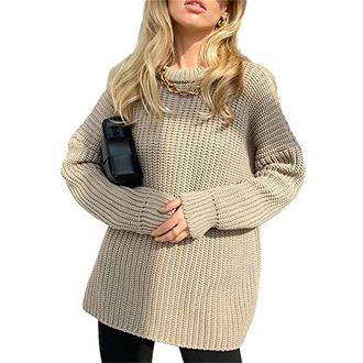 Generic Chandail &agrave; encolure ras du cou et &agrave; manches longues pour femme, coupe d&eacute;contract&eacute;e, pull en grosse maille &agrave; &eacute;paules tombantes pour femme, rose, taille