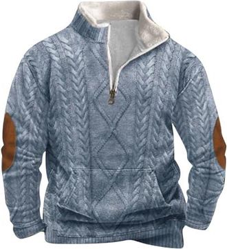 Generic Sweat-shirt sans capuche pour homme - Pull dext&eacute;rieur avec fermeture &eacute;clair 1/4 - T-shirt &agrave; manches longues - Col montant - Pull en tricot - Coupe amp