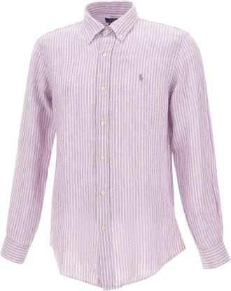 Polo Ralph Lauren Homme, Chemises, Violet, Taille: M Classic Fit Striped Linen Shirt
