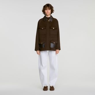 Sandro Manteau double face col cuir