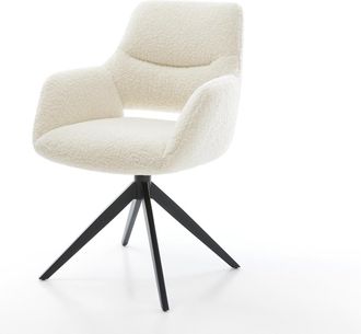 DELIFE Drehstuhl Yago-Flex mit Armlehnen Teddystoff Beige Kreuzgestell breit Schwarz 360&deg; drehbar Wippfunktion Taschenfederkern, Esszimmerst&uuml;hle