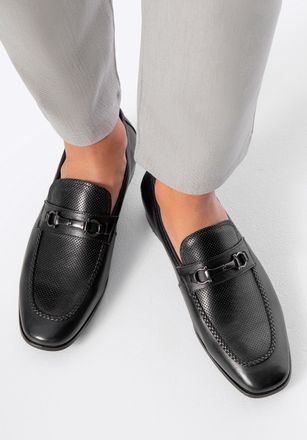 Wittchen Herren-Lederslipper mit Schnalle am Riemen, schwarzes Naturleder