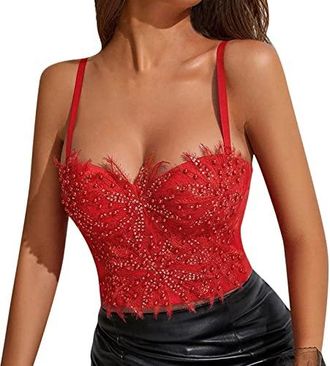 Generic Corset pour femme - Bustier &agrave; paillettes - Crop Tops - Soutien-gorge push-up - Haut en strass - D&eacute;bardeur spaghetti - D&eacute;bardeur &agrave; bretelles d&eacute;nud&eacute;es -