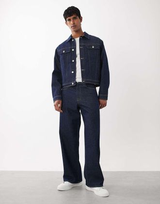 Jack & Jones Dave - Jean densemble ample &agrave; rayures - D&eacute;lavage fonc&eacute;-Bleu