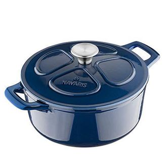 Navaris Marmite en Fonte - Cocotte Faitout en Fonte Ø24 cm 3,5L avec Revêtement en Émail - Cuisson Homogène pour Gaz Induction Four - Antiadhésif