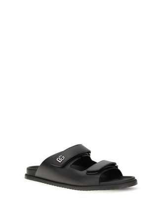 Dolce & Gabbana Mens Calfskin Leather Sandals Nero