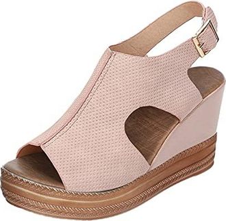 Generic Sandales dété larges pour femme avec boucle romaine et sangle tendance pour femme - Sandales solides pour lété, rose, 39.5 EU