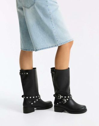 Bershka bottes biker &agrave; clous noires