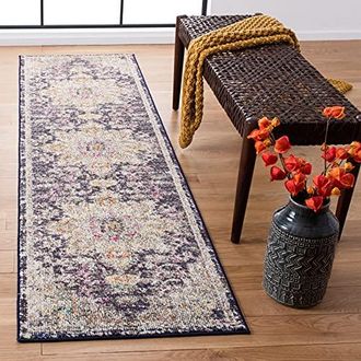 Safavieh Boho Teppich für Wohnzimmer, Esszimmer, Schlafzimmer - Madison Collection, Kurzer Flor, Schwarz und Gold, 76 X 183 cm