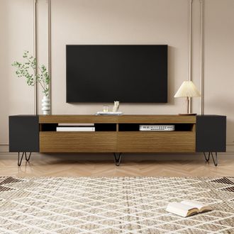 Generic TV Lowboard 180 cm Wei&szlig; Holzoptik Fernsehschrank f&uuml;r Fernseher bis 75 Zoll Gro&szlig;er Stauraum TV Board mit Seitenf&auml;chern 2 T&uuml;ren Kabelmanagement Sideboar
