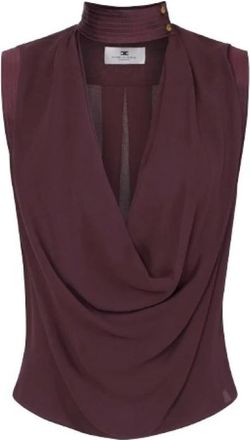 Elisabetta Franchi Femme, Tops, Brun, Taille: 42 FR Top sans Manches en Georgette de Viscose