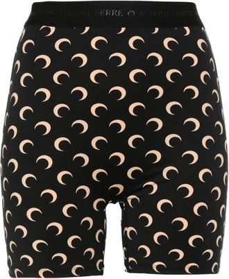 Marine Serre Femme, Shorts, Noir, Taille: 40 FR Moon Printed Jersey Biker Shorts