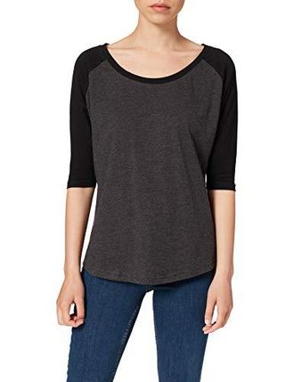 Build Your Brand By022-ladies 3/4 Contrast Raglan Tee T-Shirt, Carbone/Noir, S Femme