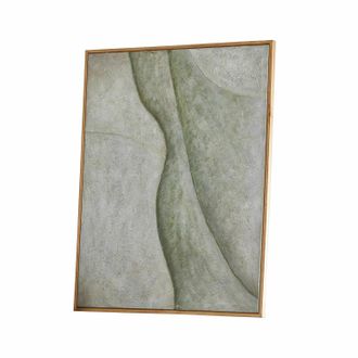 Loberon Wandbild Girvelan - Strukturierte Oberfläche - Naturrahmen aus Tannenholz - Handgefertigtes Unikat - Wanddekoration - Baumwoll-Canvas, Creme/grün