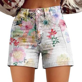 Generic Short en jean pour femme - Coloré - Motif floral - Taille haute - Décontracté - Tendance - Classique - Short en jean fin et élégant - Short dété rétro