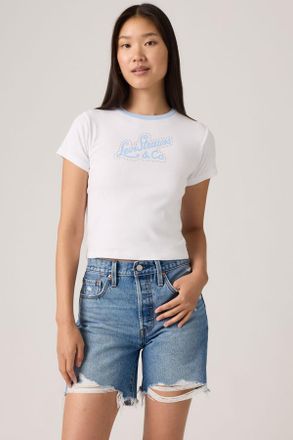 Levi's T Shirt Graphique Essential Sporty - Femme - Blanc / Script With Studs Bright White / Chambray Blue - XS