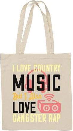Generic Sac fourre-tout en coton naturel avec slogan « I love country music but I also love gangster rap » Blanc