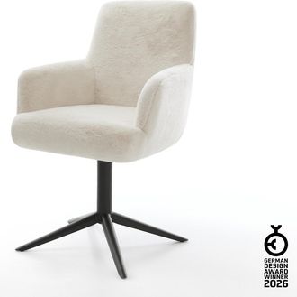 DELIFE Drehstuhl Heira-Flex mit Armlehnen Pl&uuml;sch Creme-Wei&szlig; Fu&szlig;kreuz Schwarz 360&deg; drehbar Wippfunktion Taschenfederkern, Esszimmerst&uuml;hle