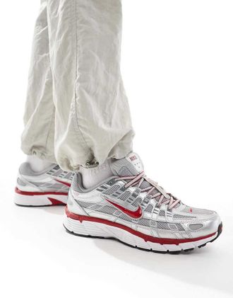Nike P-6000 - Baskets unisexes - Argent métallisé/rouge-Argenté