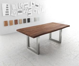 DELIFE Esstisch Edge 200x100 XL Akazie Braun Edelstahl Breit Live-Edge, Esstische, Baumkantenmöbel, Massivholzmöbel, Massivholz