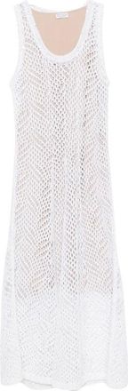 Brunello Cucinelli Robe en maille crochet&eacute;e orn&eacute;e de sequins - Femme - Robes - Blanc - Taille: 40 FR