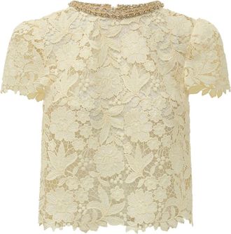 Self Portrait Femme, Blouses et Chemises, Jaune, Taille: 36 FR Haut Brod&eacute; en Dentelle