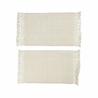 Loberon Badematte 2er Set Faelwyn - Weiches Webmuster - Geknüpfter Fransenabschluss - Waschbar - Badeteppich - Badtextilien - Baumwolle, Creme