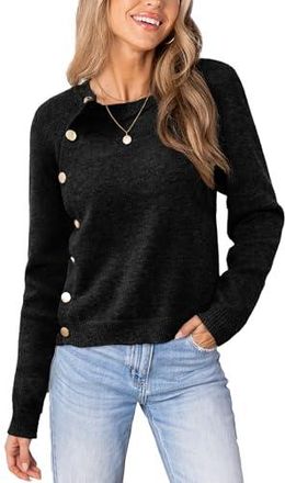 Cupshe Pull tendance &agrave; manches longues et col rond pour femme, noir, Taille M