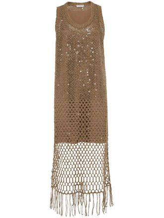 Brunello Cucinelli robe brod&eacute;e de sequins - Marron