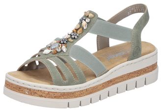 Rieker Keilsandalette RIEKER, Damen, Gr. 41, schilfgr&uuml;n, Lederimitat, Schuhe, Keilsandalette, Plateausandale, Sommerschuh mit Verzierung
