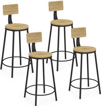 IDMarket Lot de 4 tabourets de Bar Detroit Assise Ronde avec Dossier Design Industriel