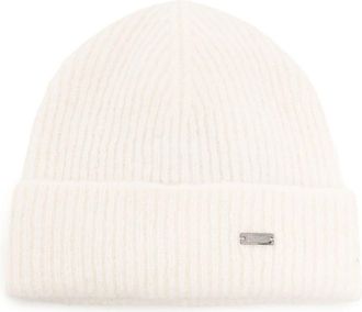 Herno Beanie mit Logo-Schild - Wei&szlig;