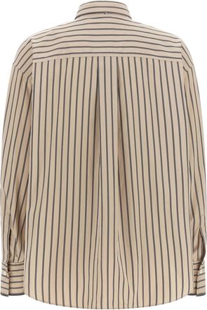 Brunello Cucinelli Striped Cotton with Integrated Tie Shirt - Beige
