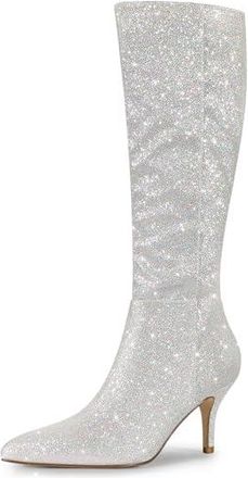 Allegra K Bottes à talon aiguille à bout pointu et paillettes pour femme, Argenté., 37 EU