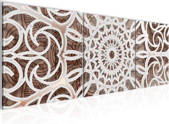 Runa Art Bilder Mandala Abstrakt 120 x 40 cm 3 Teilig Wandbild auf Vlies Leinwand Beige Weiss Mehrteilig Modern 109633a