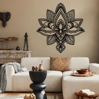 Generic Metall-Wanddeko mit Lotusblume im Boho-Stil, Lotus-Dekor, H&auml;ngende Blumensilhouette, Yoga-Studio (Schwarz, 58 x 60 cm)