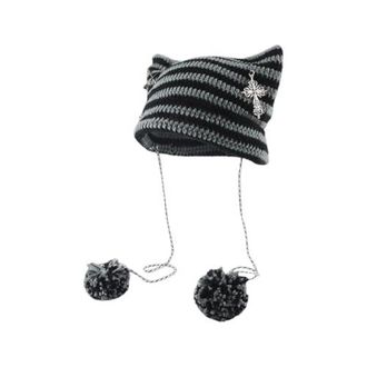 Generic 2026 Nouveaux Femmes Automne et Hiver Tricoter Laine Oreilles (pain en forme doreille de chat vapeur) Chapeau Punk Chapeau Chat Chapeau Chaud, gris, T