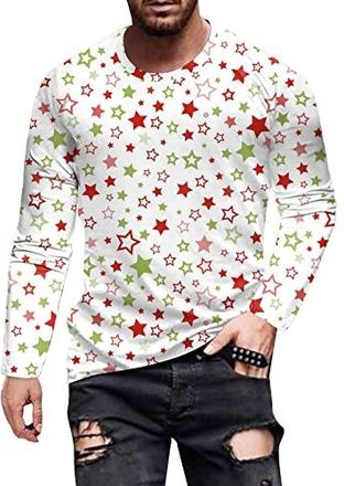 Generic Pull de Noël amusant pour homme avec motif renne et arbre de Noël - Pull à manches longues - Col rond - Tendance - Décontracté - Pull dautomne et dhiv