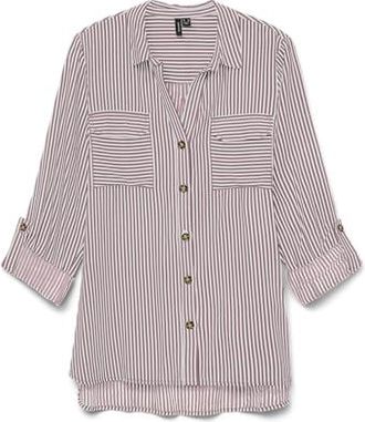 Vero Moda Blouse décontractée à Poches Poitrine pour Femmes en Stretch régulier 3/4 Manches - Haut supérieur, Couleurs:Rose, Taille:XL