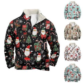 Generic Sweat-shirt de Noël pour homme avec fermeture éclair 1/4 - Haut surdimensionné à manches longues - Costume de Noël tendance - Vêtements de vacances - 