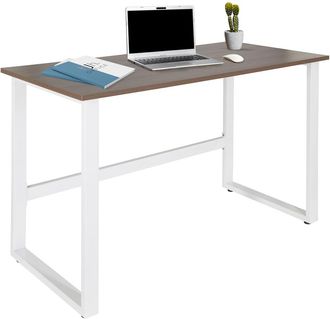 hjh OFFICE 830078 Schreibtisch 120x60 cm WORKSPACE Light I Walnuss/Wei&szlig; schmaler Computertisch mit Stahlgestell