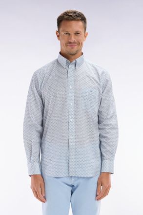Eden Park Chemise En Popeline De Coton &Agrave; Microimprim&eacute; Graphique Gris Coupe Droite