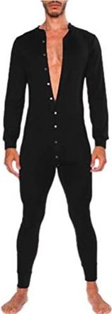 Onsoyours Combinaison De Pyjama Hommes À Manches Longues Barboteuse en Coton Extensible Casual Super Confortable Pyjama Couleur Uni Jumpsuit avec Boutonss A Noi